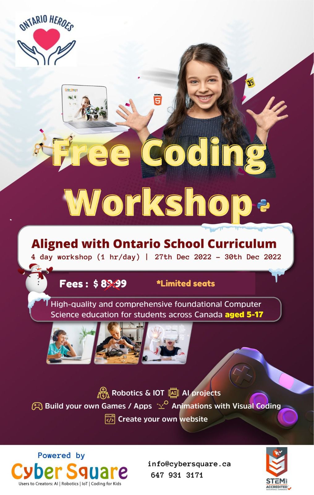 Free Coding Workshop For Children Announced! – Ontario Heroes Health And Social Services
